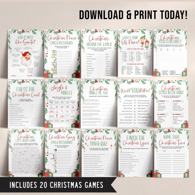 20 Christmas Games Bundle, Christmas Party Games, School Christmas ...
