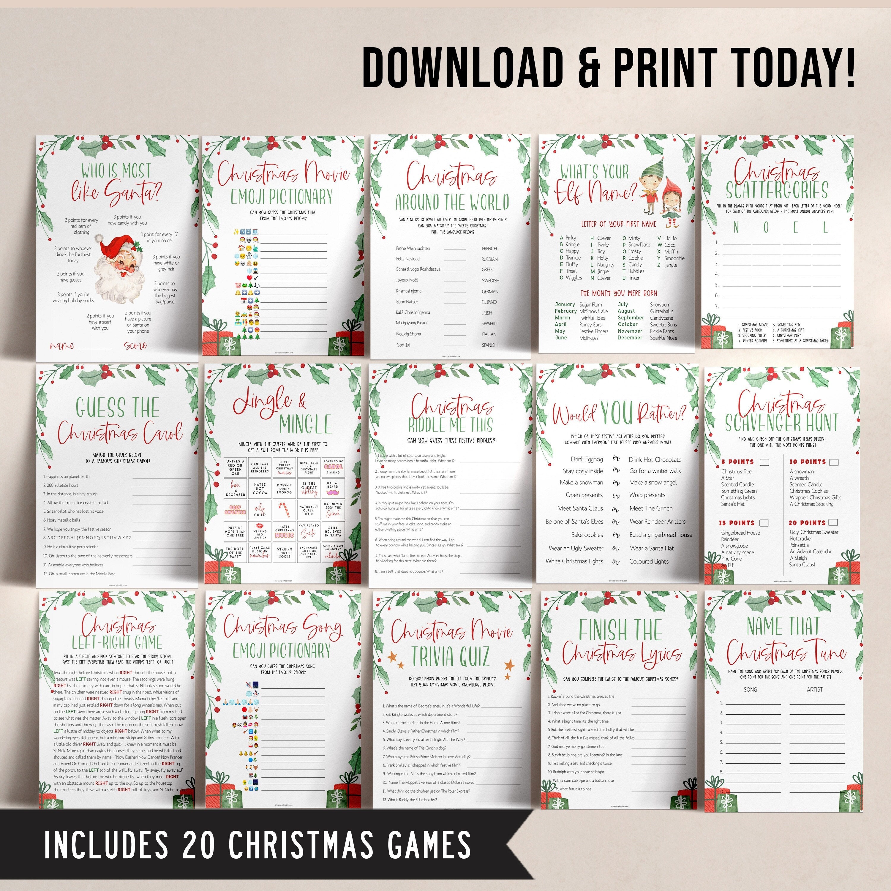 20 Christmas Games Bundle Christmas Party Games School - Etsy