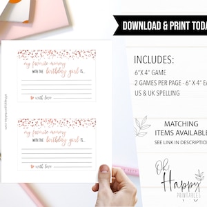 Birthday Favorite Memory Game, Printable Birthday Games, Birthday Girl ...