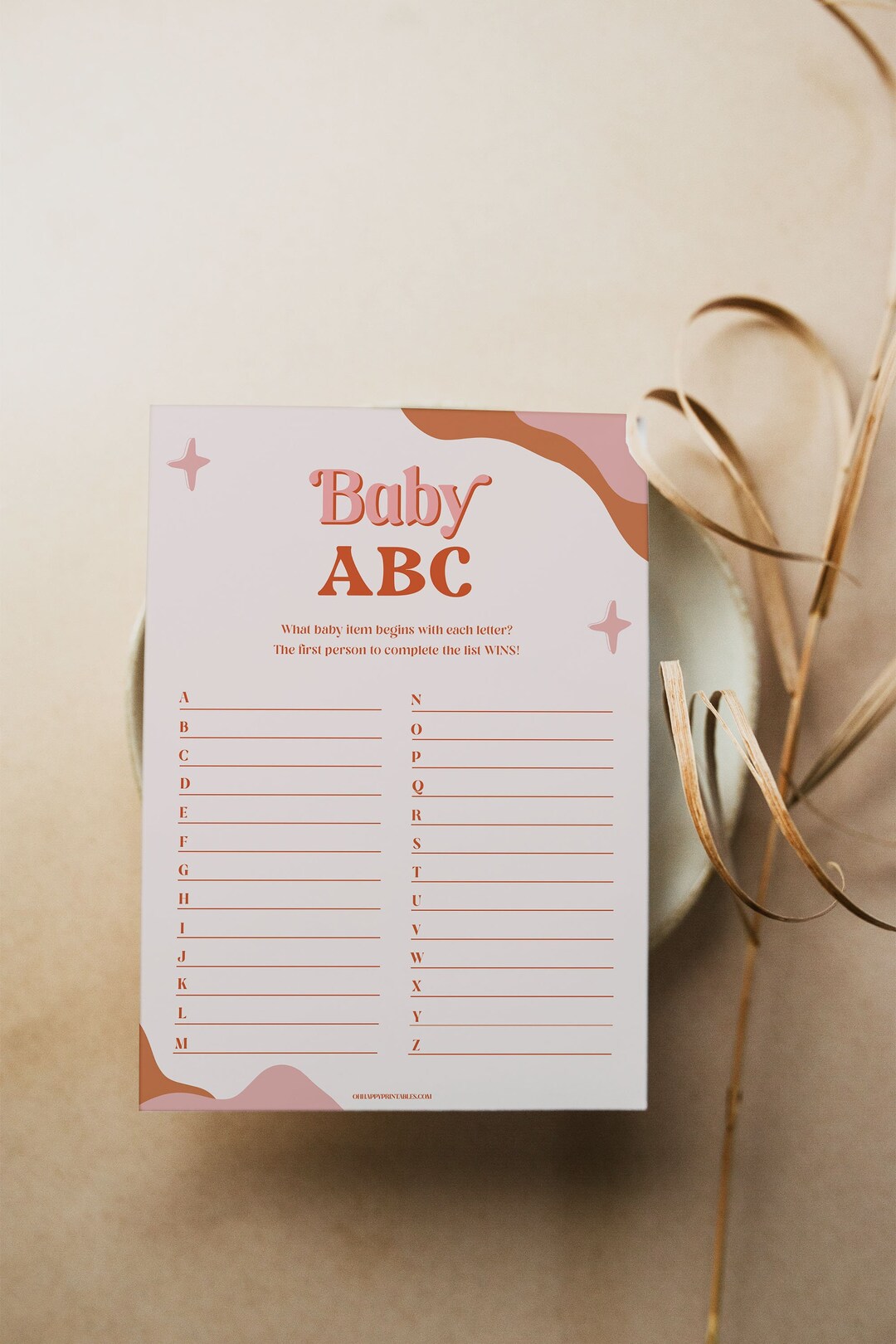70s RETRO Printable Baby Shower Games, ABC Baby Name Race Game, Popular ...
