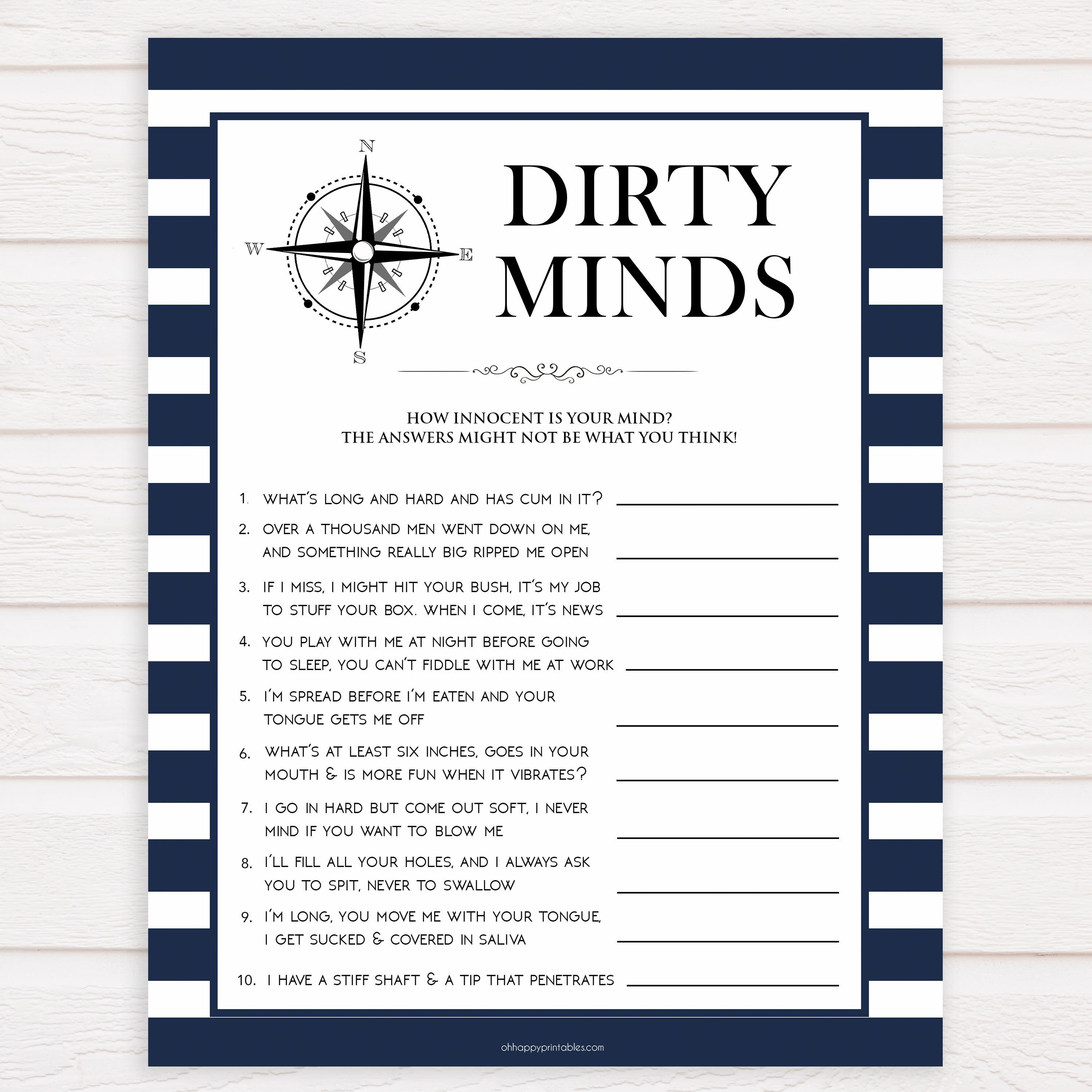 Nautical Bachelorette Game Dirty Minds Riddle Game Etsy Nautical Bachelorette Game Dirty Minds Riddle Game Etsy