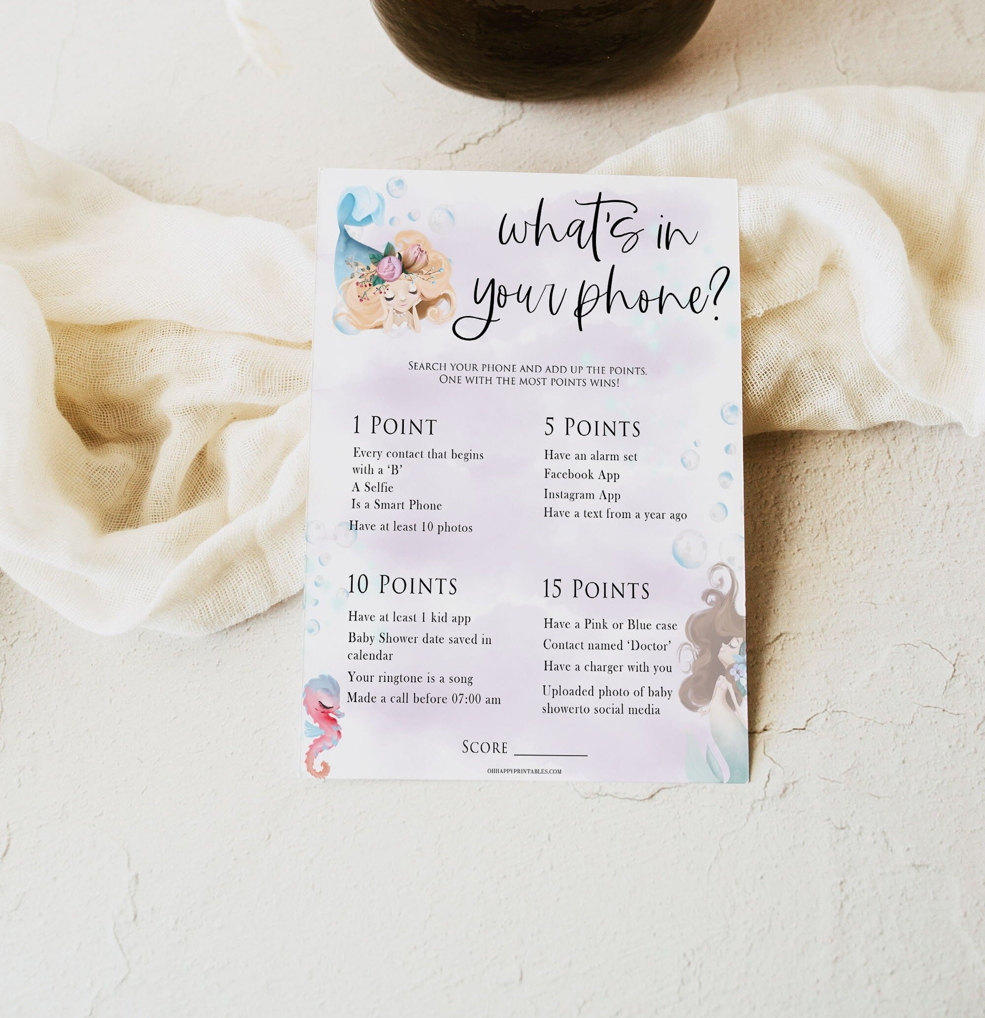 EDITABLE Mermaid Whats in Your Phone Game Printable Baby - Etsy