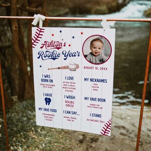 Baseball 1st Birthday Poster, My First Year Baseball Birthday Milestone ...