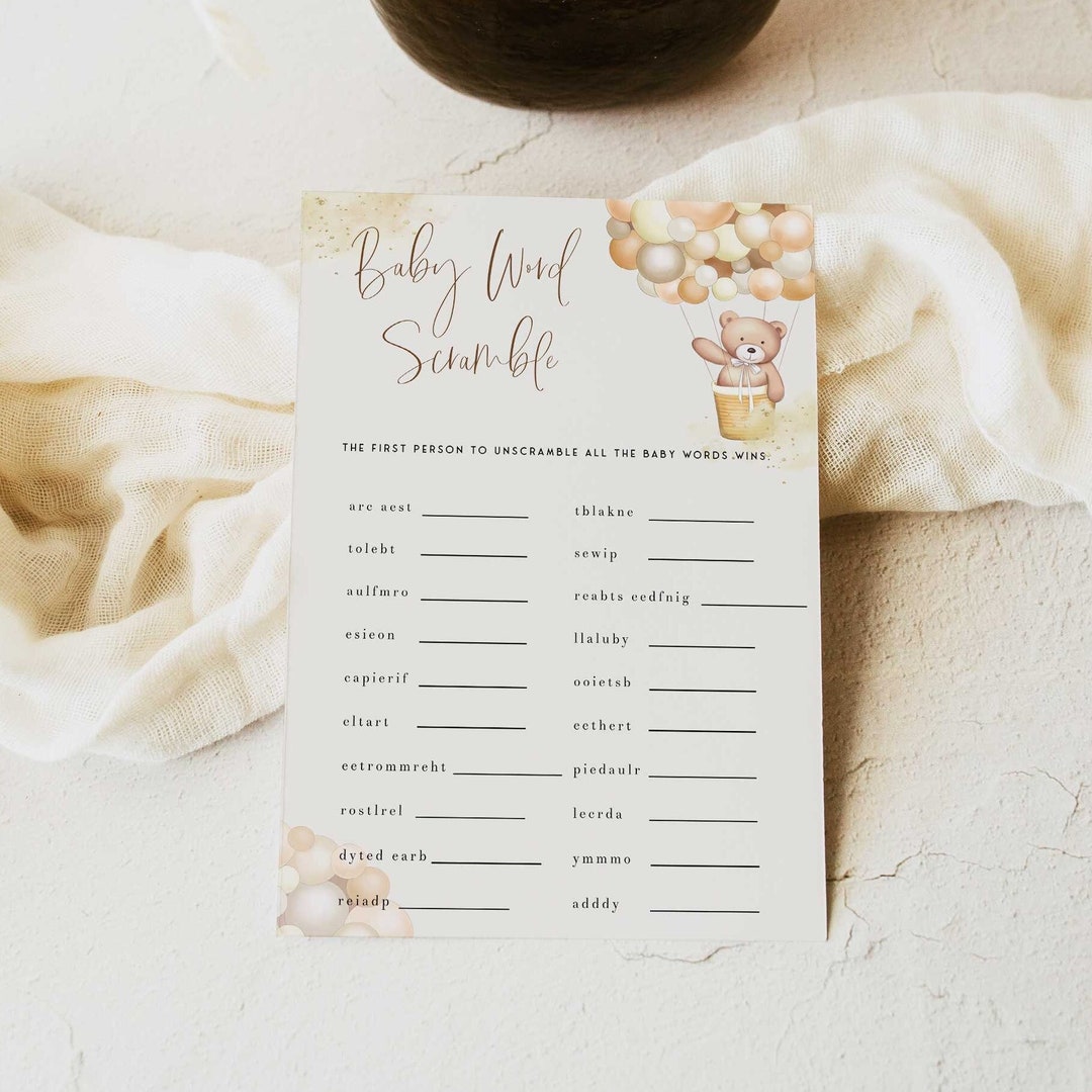 Baby Word Scramble Game, Printable Baby Showers Games, Hot Air Balloon ...