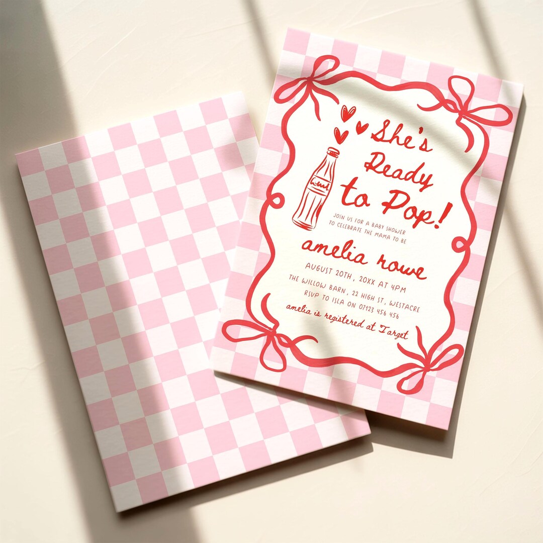 She's Ready to Pop Baby Shower Invite, Pink Checker Baby Shower ...
