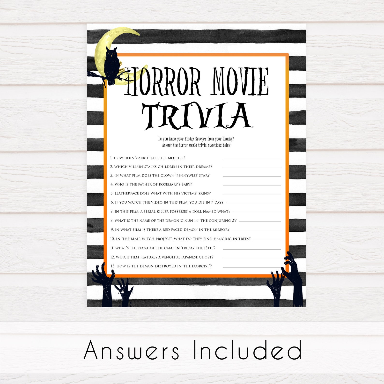 Halloween Party Game Horror Movie Quiz Scary Movie Quiz - Etsy