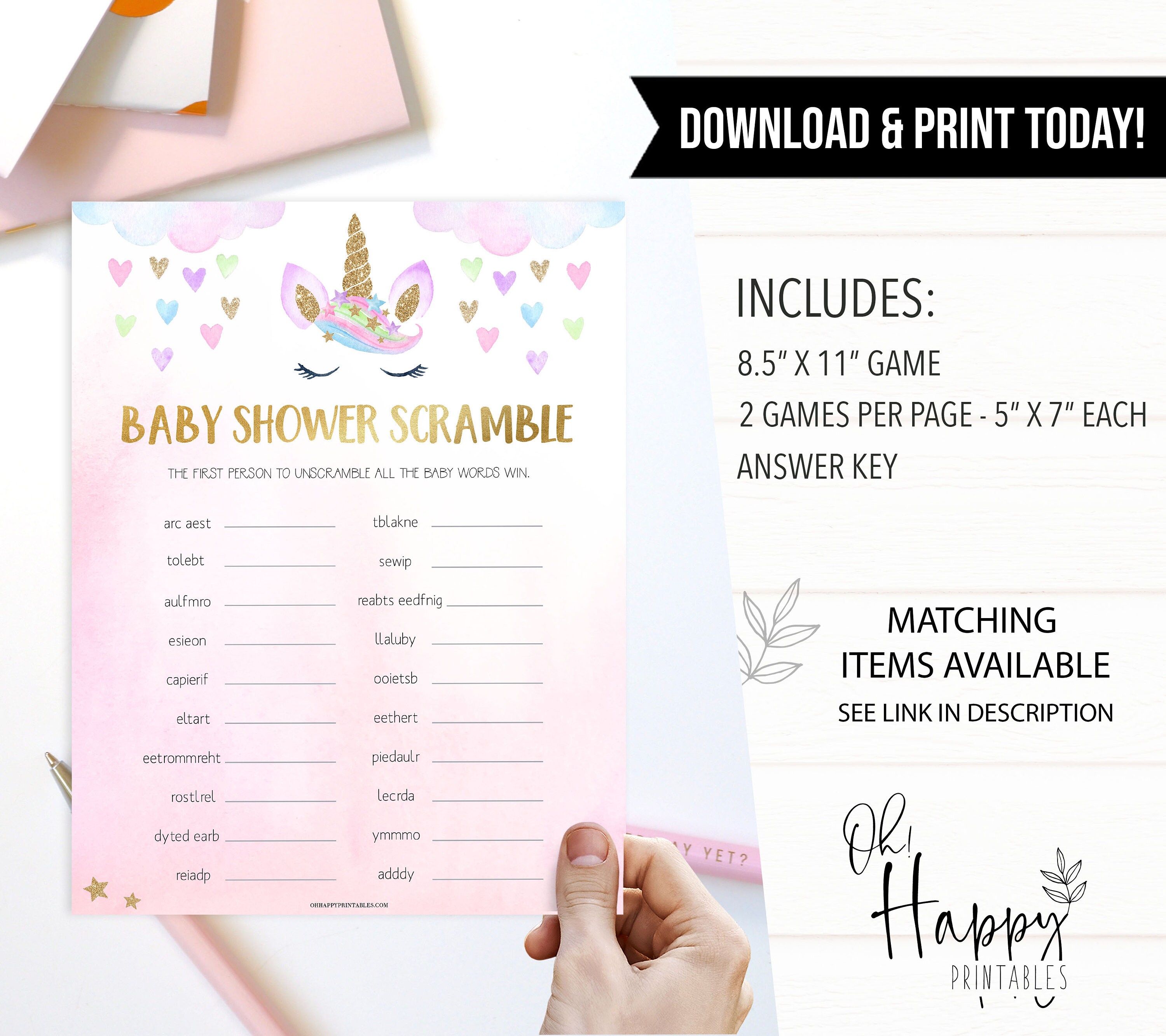 Unicorn Baby Shower Baby Word Scramble Game Printable Baby | Etsy