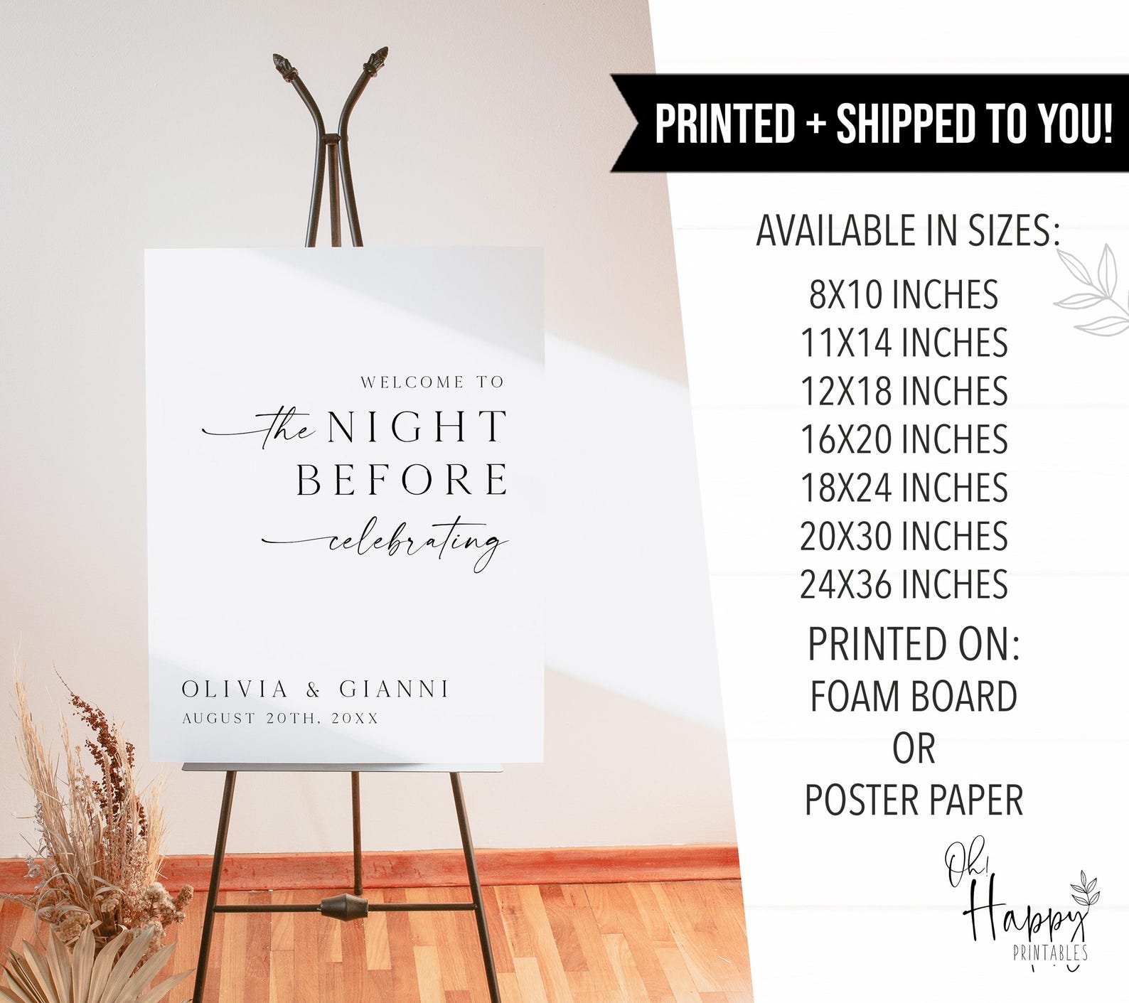 PRINTED + SHIPPED the Night Before Welcome Sign, Wedding Rehearsal ...