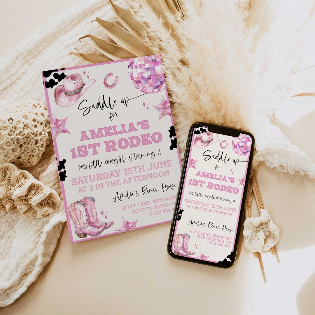 Disco First Rodeo Birthday Invitation Template, Editable A Little ...