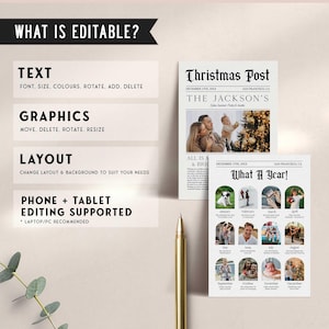Christmas Newspaper Editable Template, Year in Review Holiday Card ...