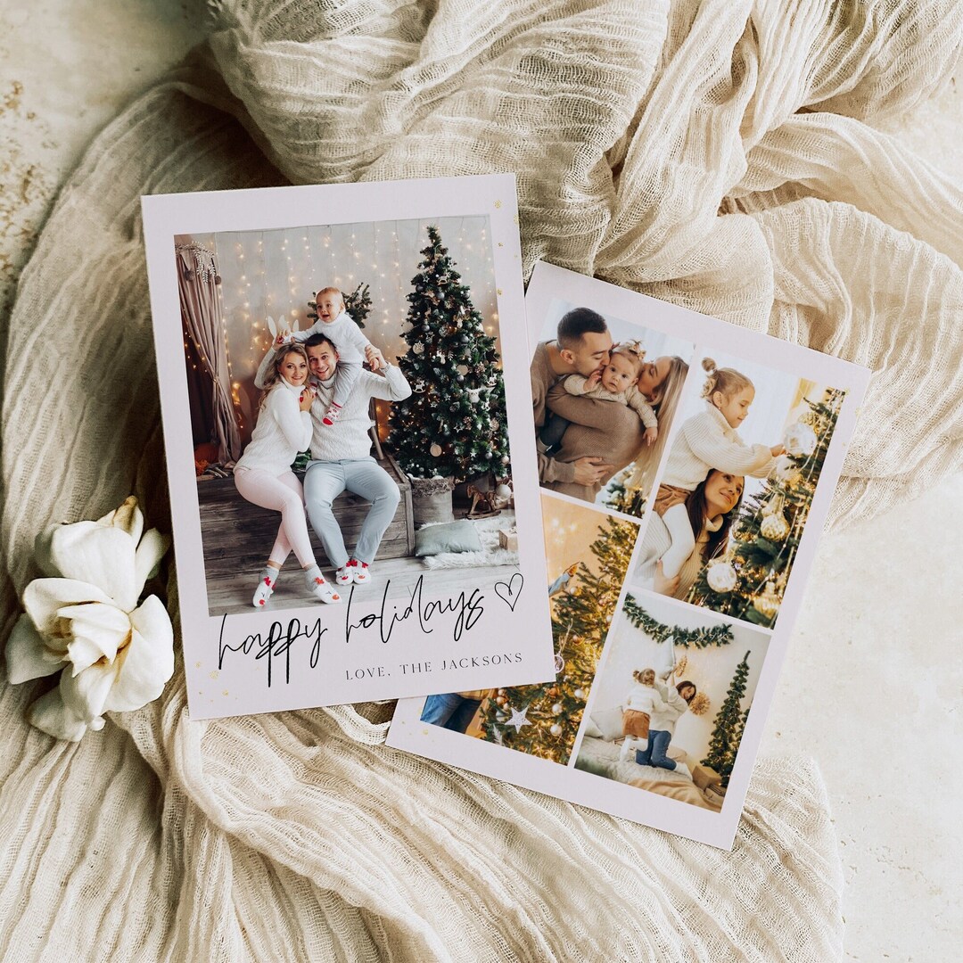 Modern Photo Holiday Card Template, Printable Minimalist Christmas Card ...