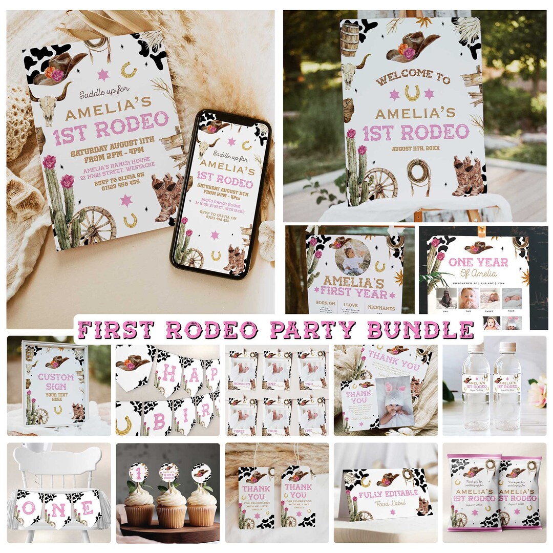 My First Rodeo Birthday Bundle, Editable Cowgirl Rodeo Invitation ...