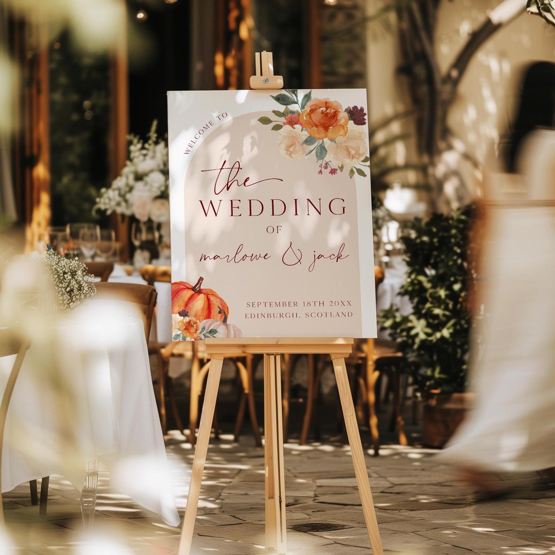 Fall Wedding Welcome Sign Board Printed + Shipped Personalised Autumn ...