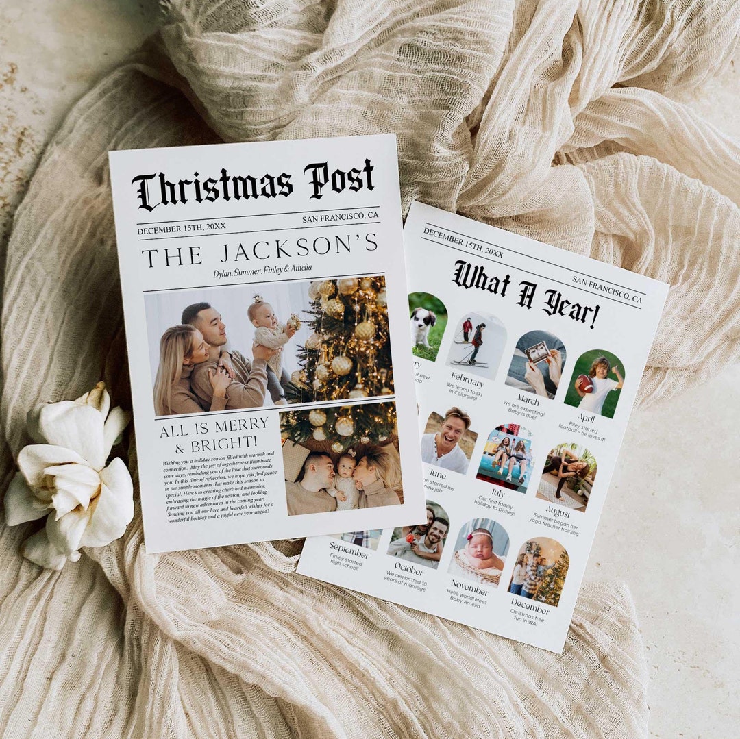 Christmas Newspaper Editable Template, Year in Review Holiday Card ...