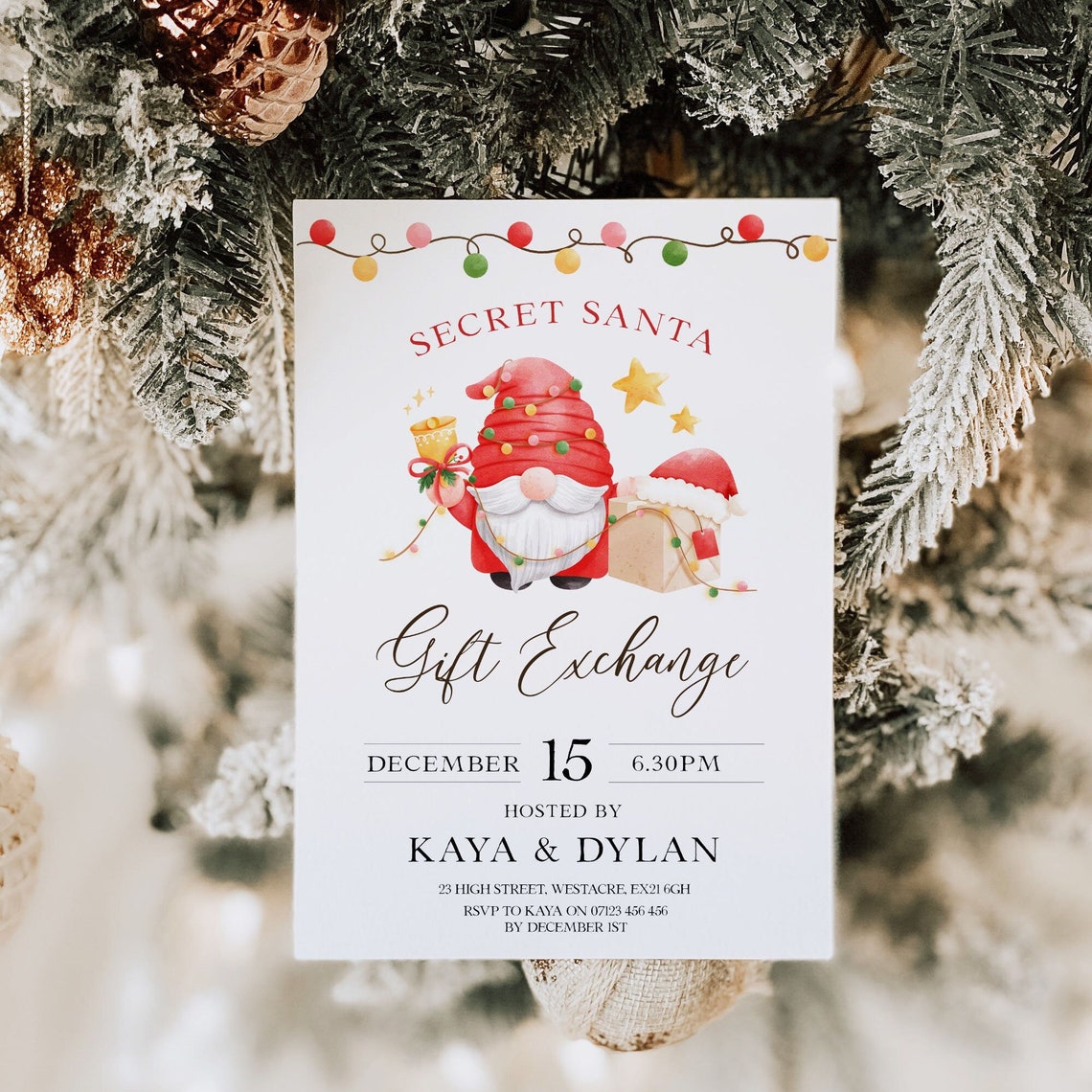 Gnome Secret Santa Invitation Template Holiday Gift Exchange - Etsy