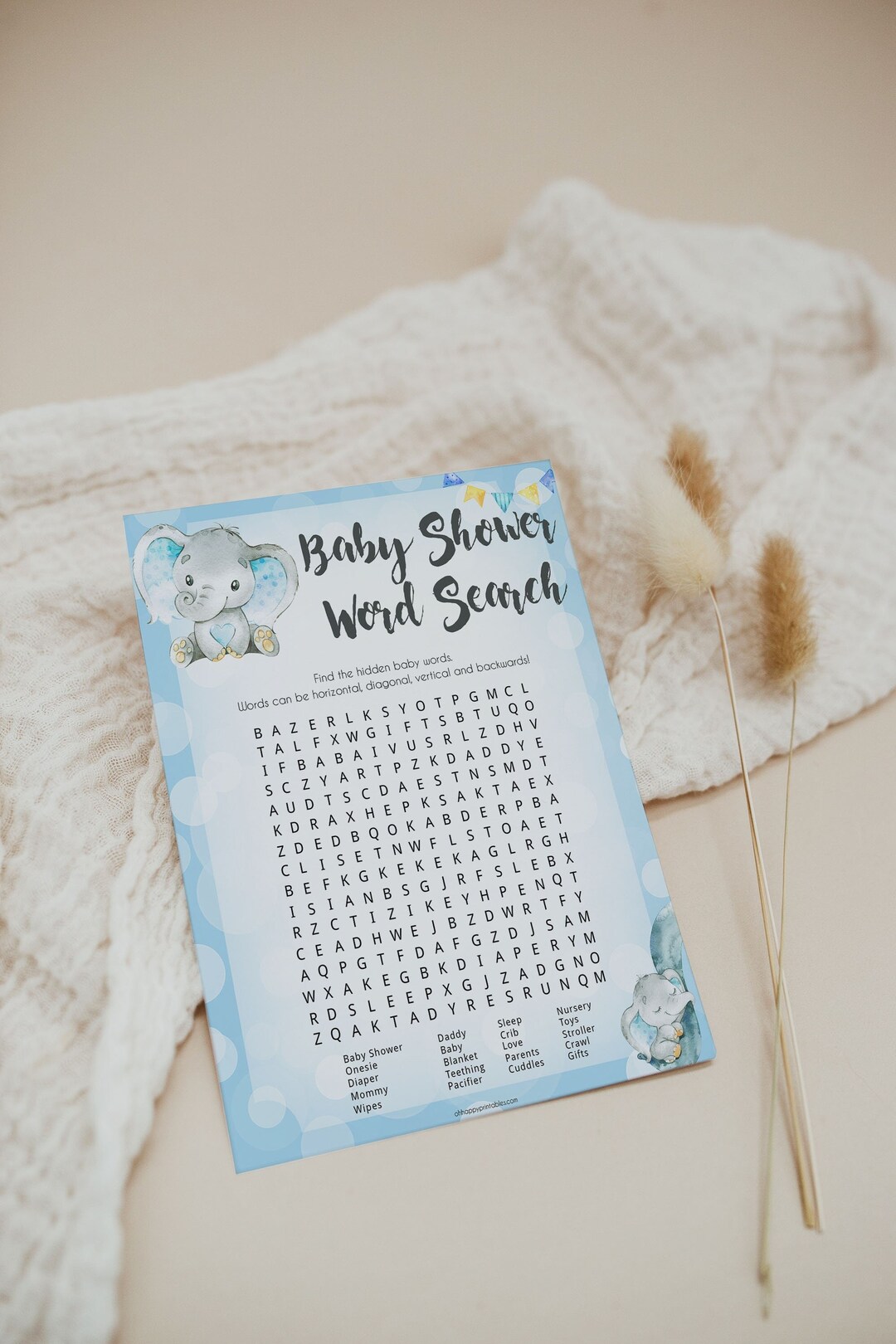 Baby Shower Word Search Game, Printable Baby Shower Games, Blue ...