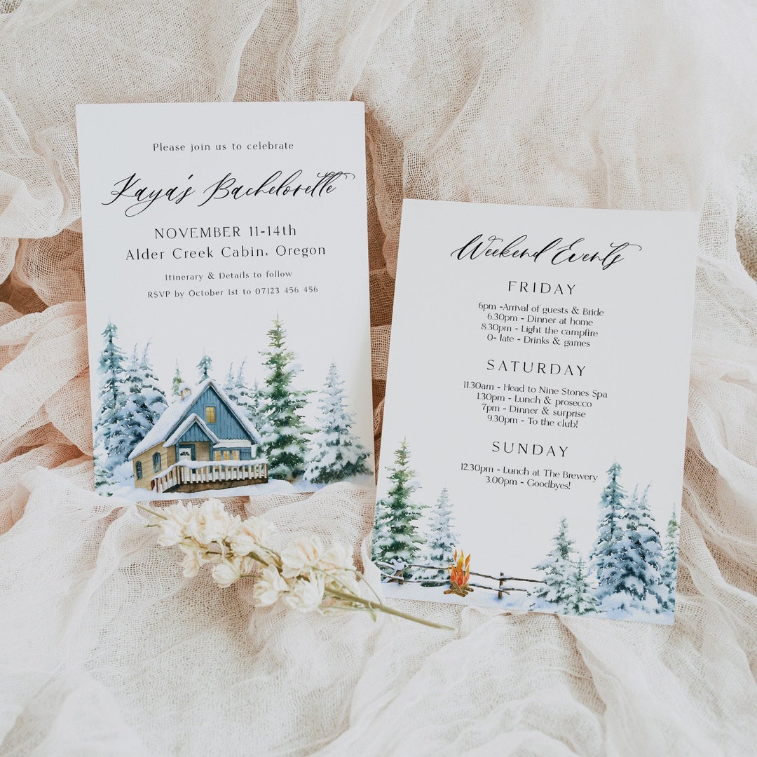 OREGON Cabin Bachelorette Invitation, Winter Bachelorette Party Invite ...