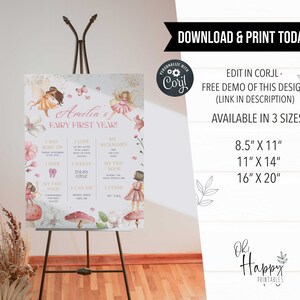 Editable Fairy Birthday Milestone Poster, Whimsical Enchanted Magical ...