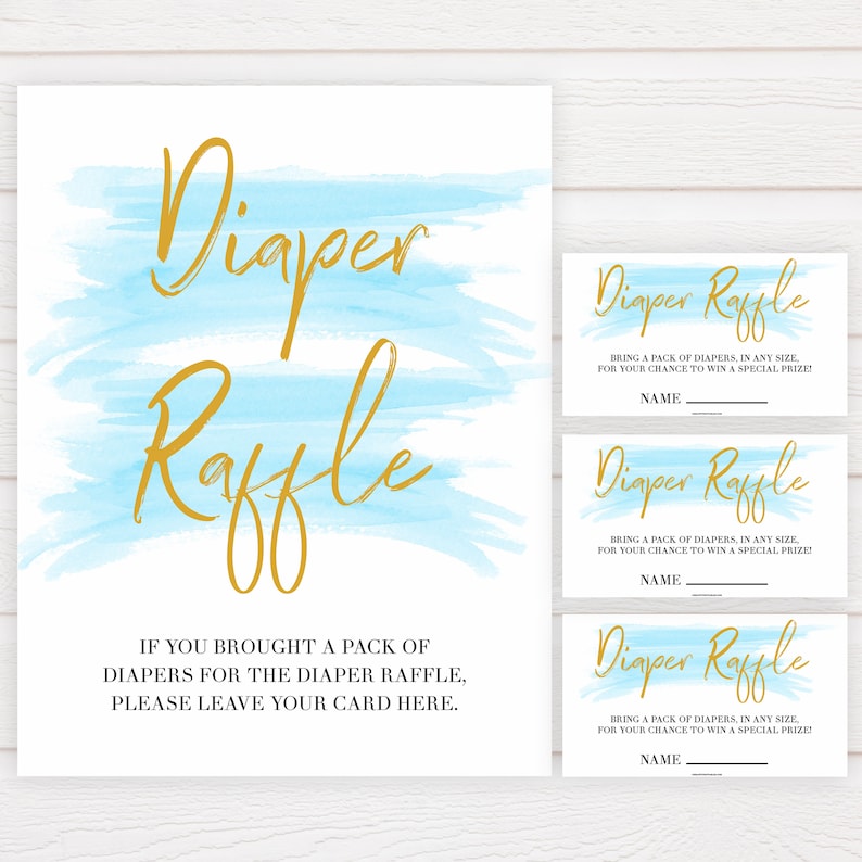 Blue Watercolor Diaper Raffle Printable Baby Shower Games | Etsy