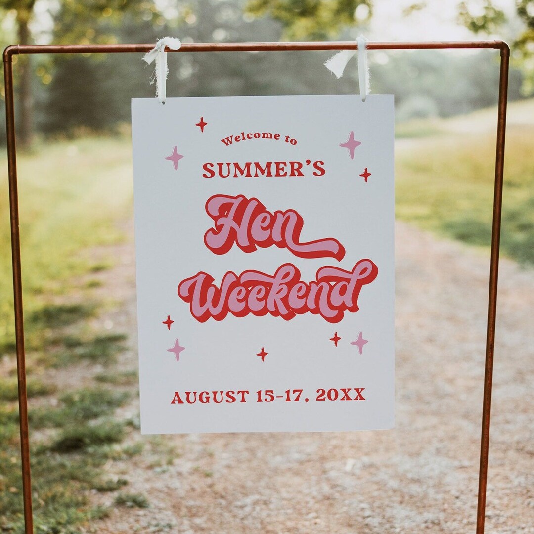 MAZZY Pink Retro Hen Party Welcome Sign, Editable Template, Hen Party ...