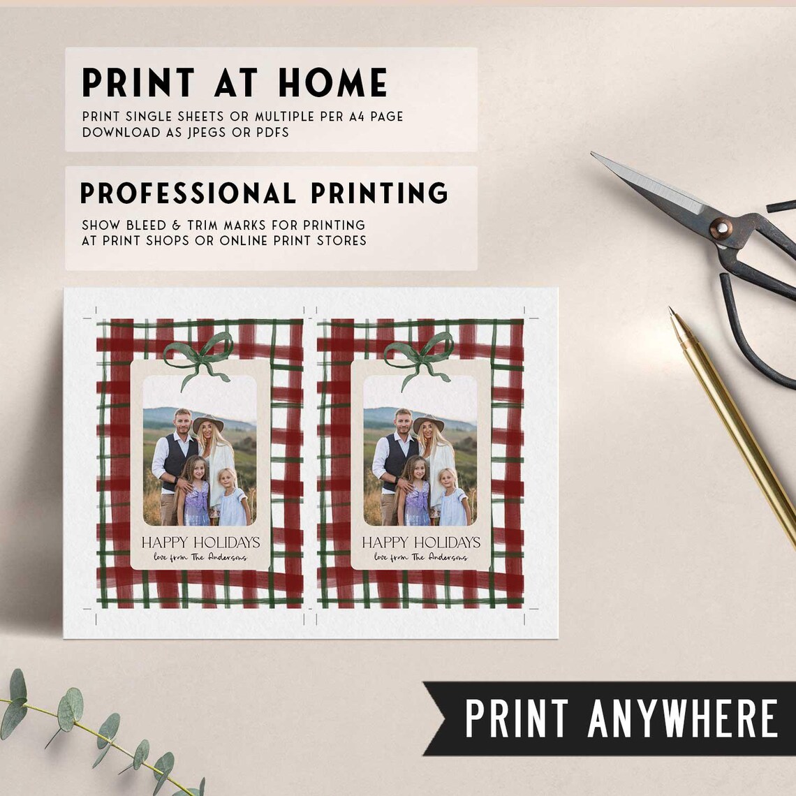 Plaid Holiday Photo Card Template Year in Review Photo Christmas Card ...