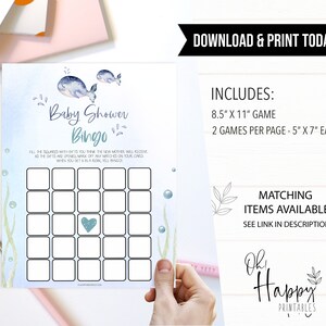 Whale Baby Shower, Baby Shower Bingo Game, Printable Baby Shower Games ...
