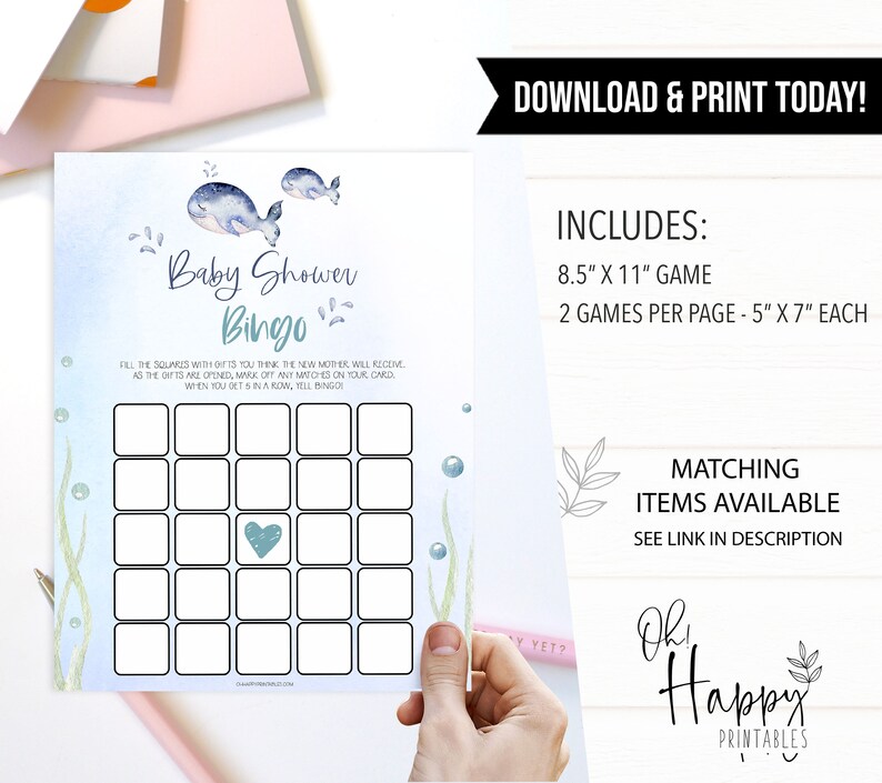 Whale Baby Shower Baby Shower Bingo Game Printable Baby | Etsy