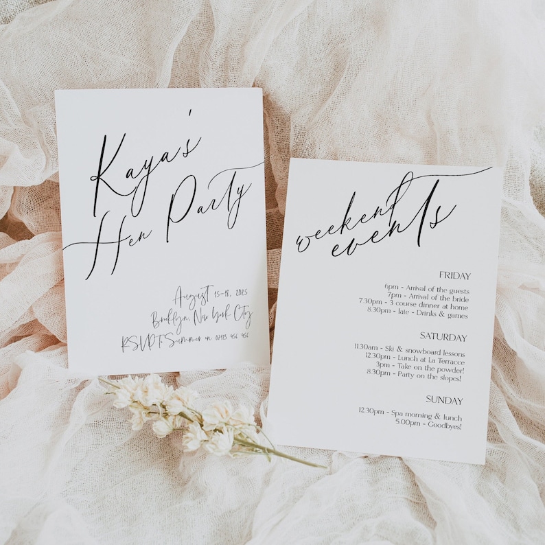 MIA Calligraphy Hen Party Invitation Template Minimal Hen - Etsy