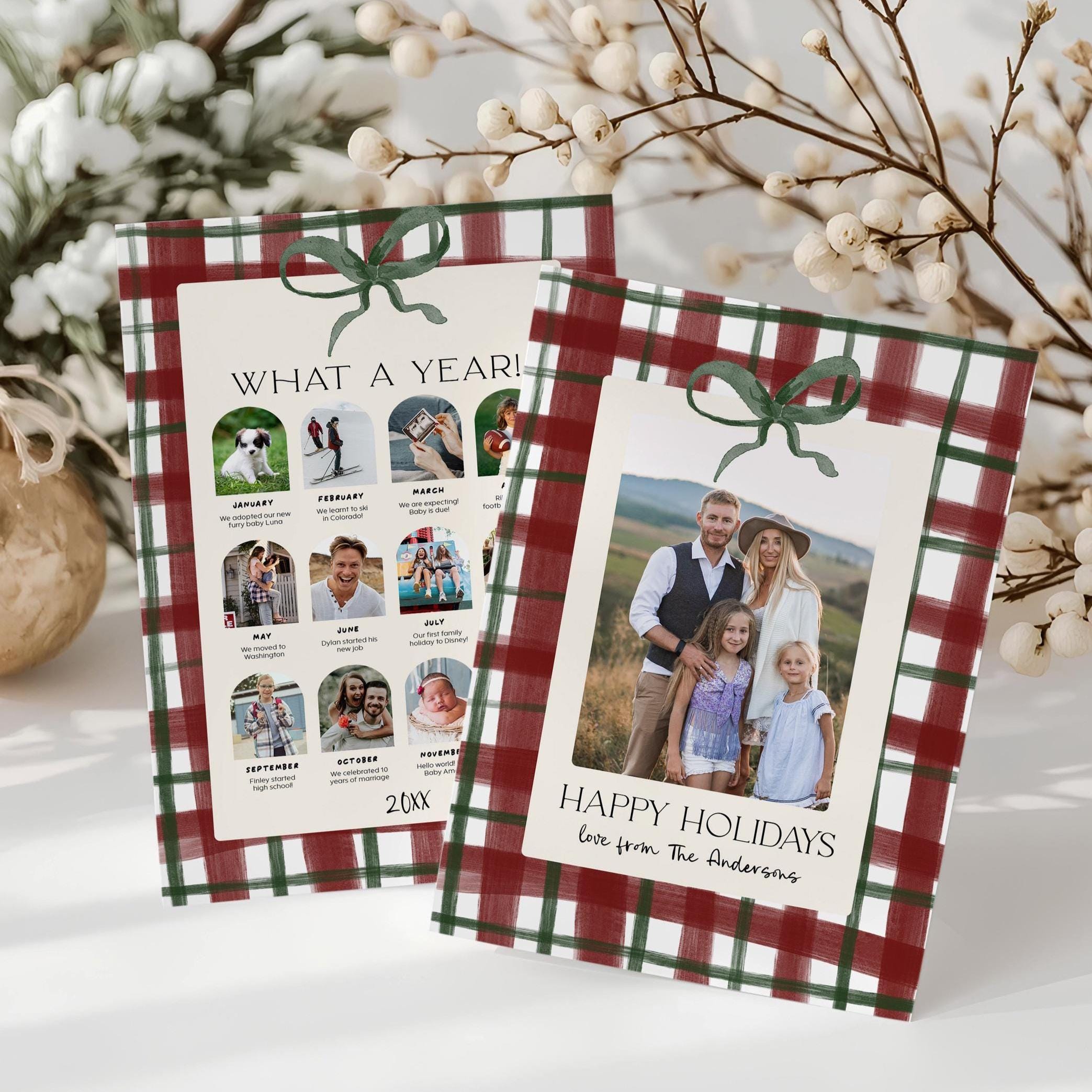 Plaid Holiday Photo Card Template Year in Review Photo Christmas Card ...