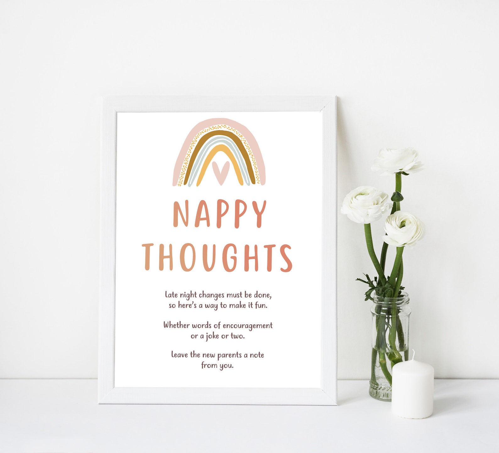 Boho Rainbow Baby Shower Nappy Thoughts Printable Baby | Etsy