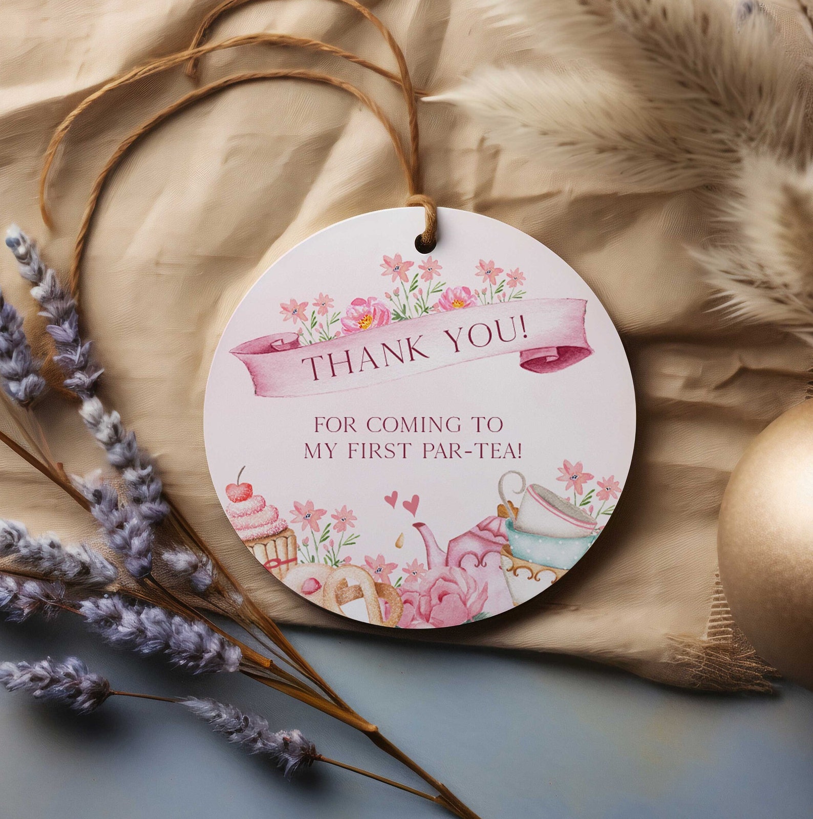 Editable Circle Tags, Tea Party Birthday Thank You Tags, Whimsical High ...