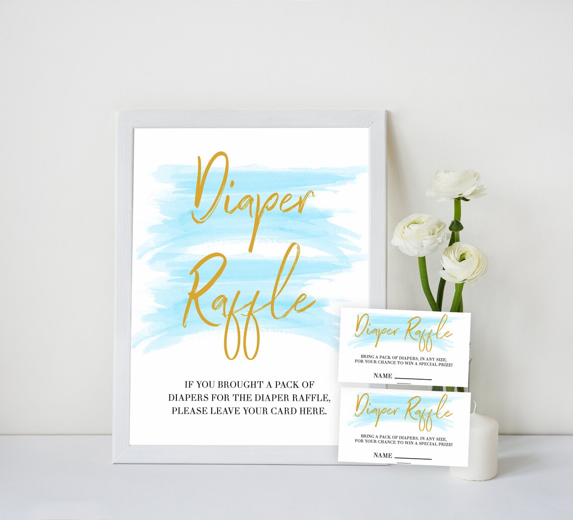 Blue Watercolor Diaper Raffle Printable Baby Shower Games - Etsy