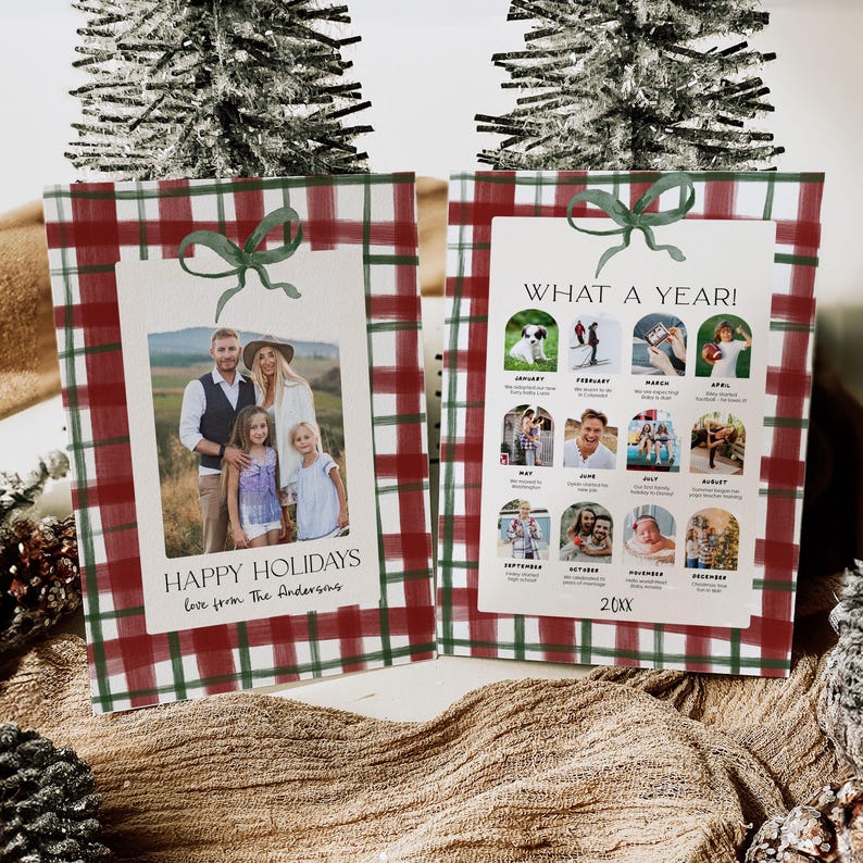 Plaid Holiday Photo Card Template Year in Review Photo Christmas Card ...