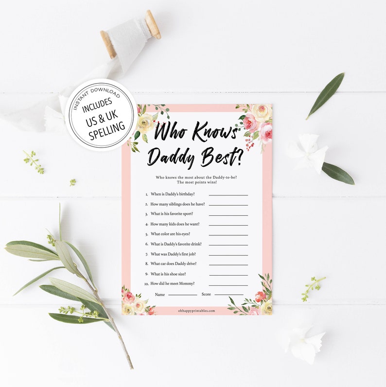 Floral Baby Shower Who Knows Daddy Best Game Printable Baby - Etsy
