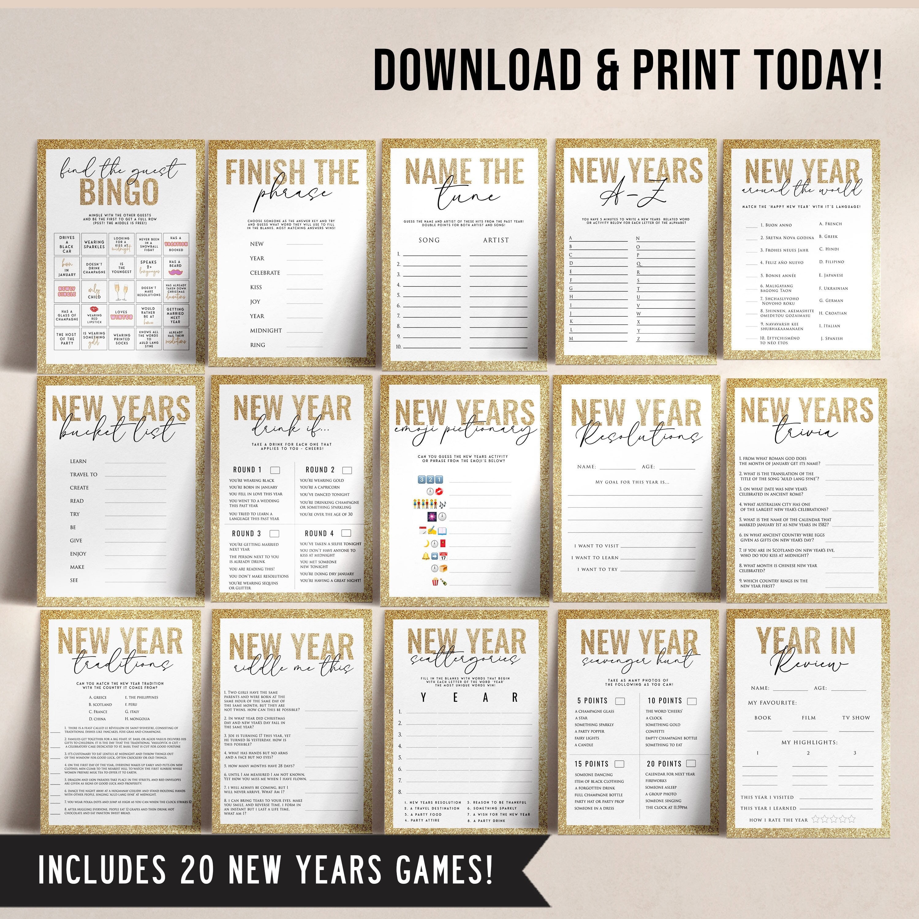 20 New Years Game Bundle Printable Family Games Virtual - Etsy