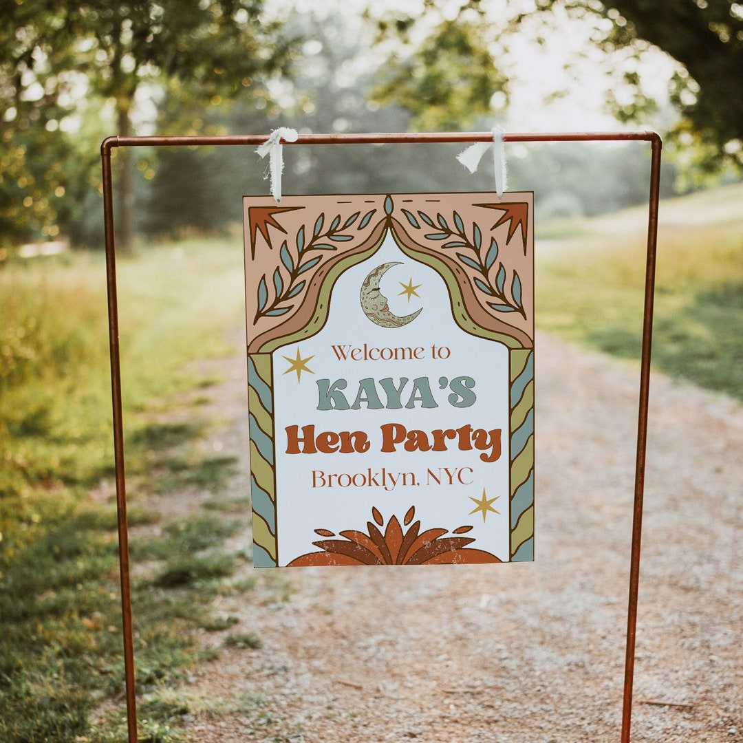 KUUMA Retro Boho Hen Party Welcome Sign, Editable Template, Hen Weekend ...