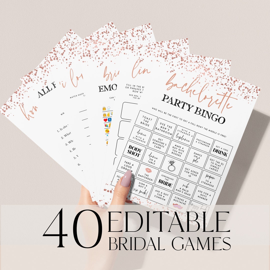 40 Bachelorette Party Games Bundle, Rose Gold Bachelorette, Dirty ...