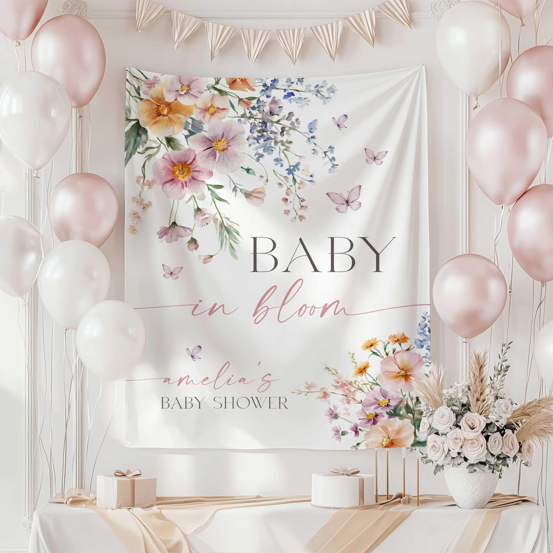 Baby in Bloom Backdrop, Wildflower Baby Shower Welcome Backdrop Girl ...