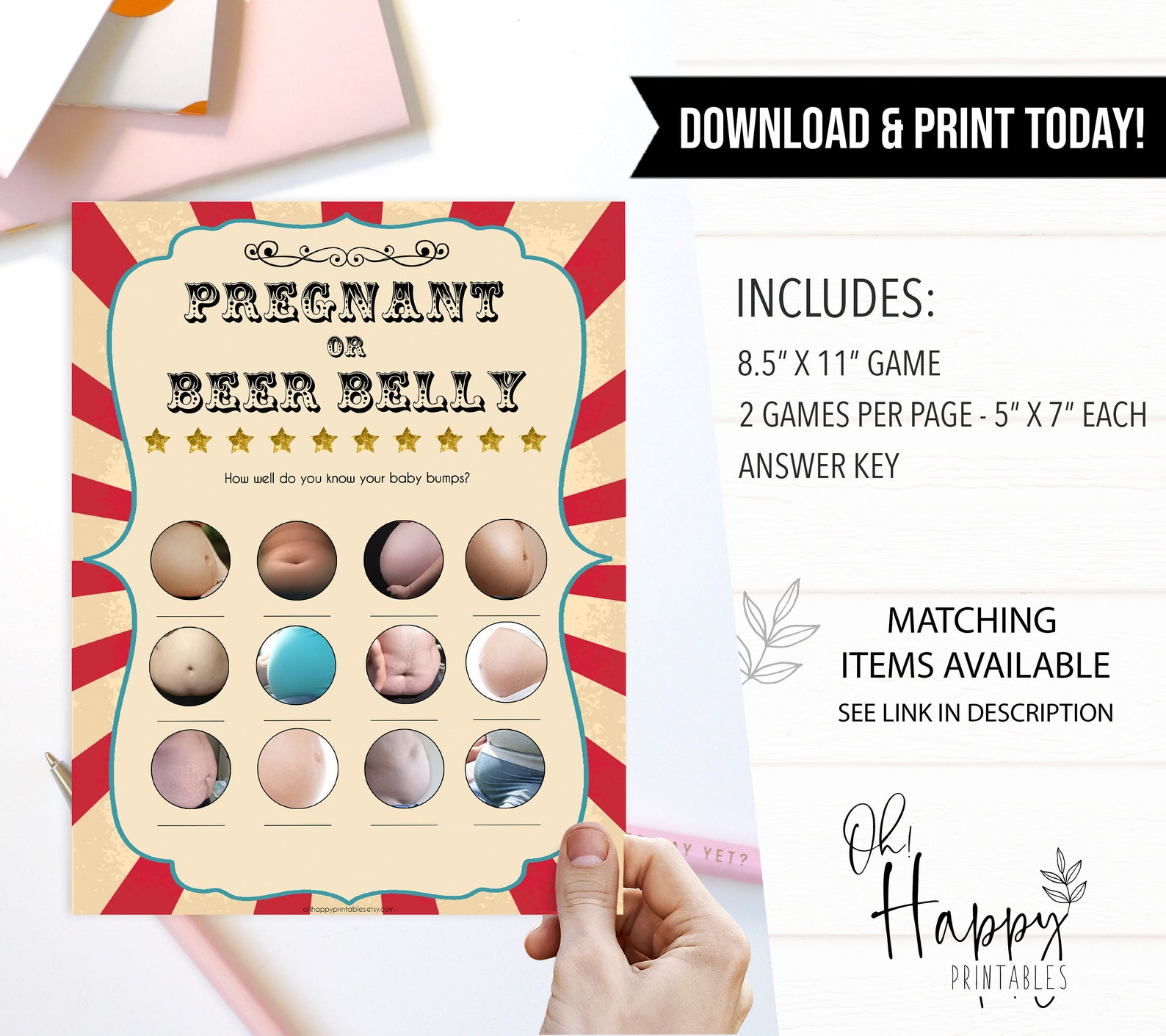 Carnival Baby Shower Pregnant or Beer Belly Game Printable - Etsy