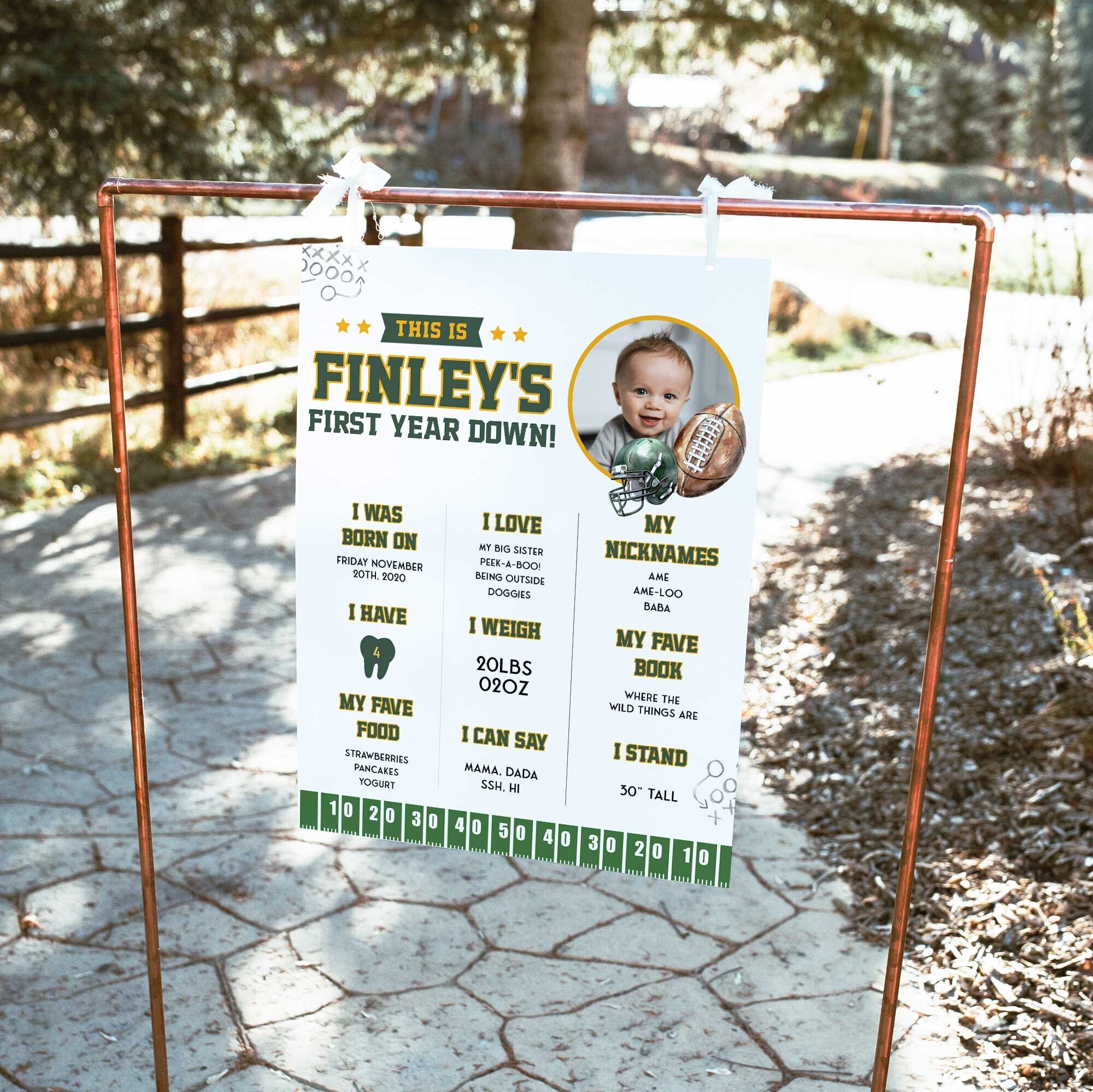 My First Down 1st Birthday Poster, My First Year Milestone Poster ...