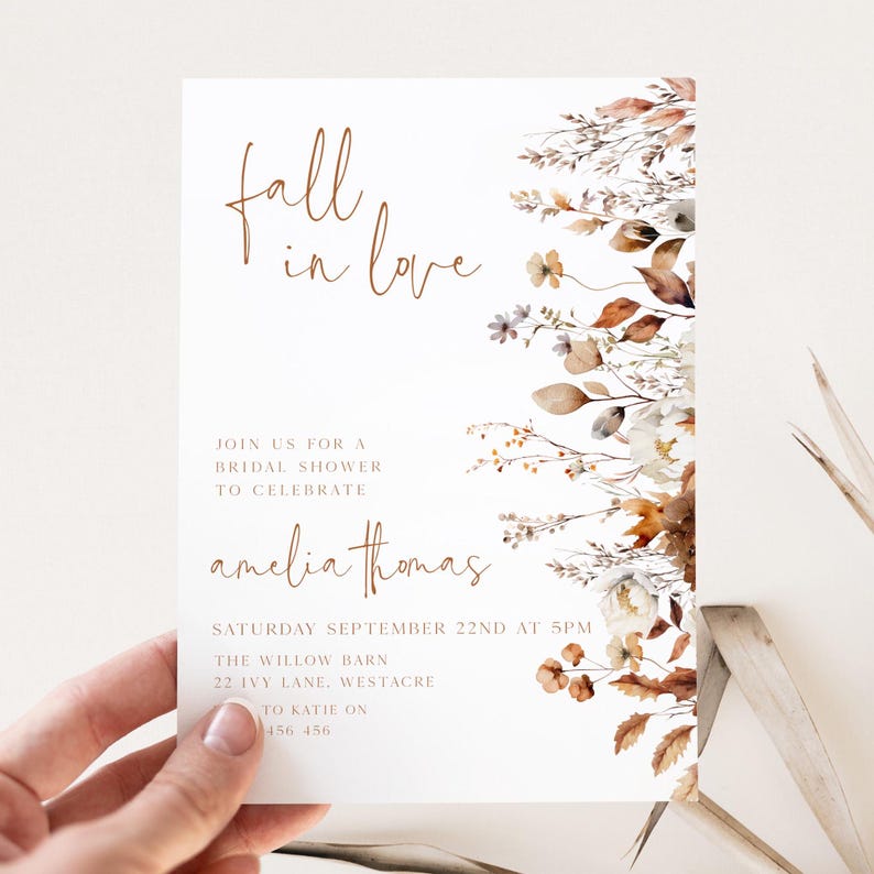 Fall Bridal Shower Invitation Template, Fall in Love Bridal Shower ...