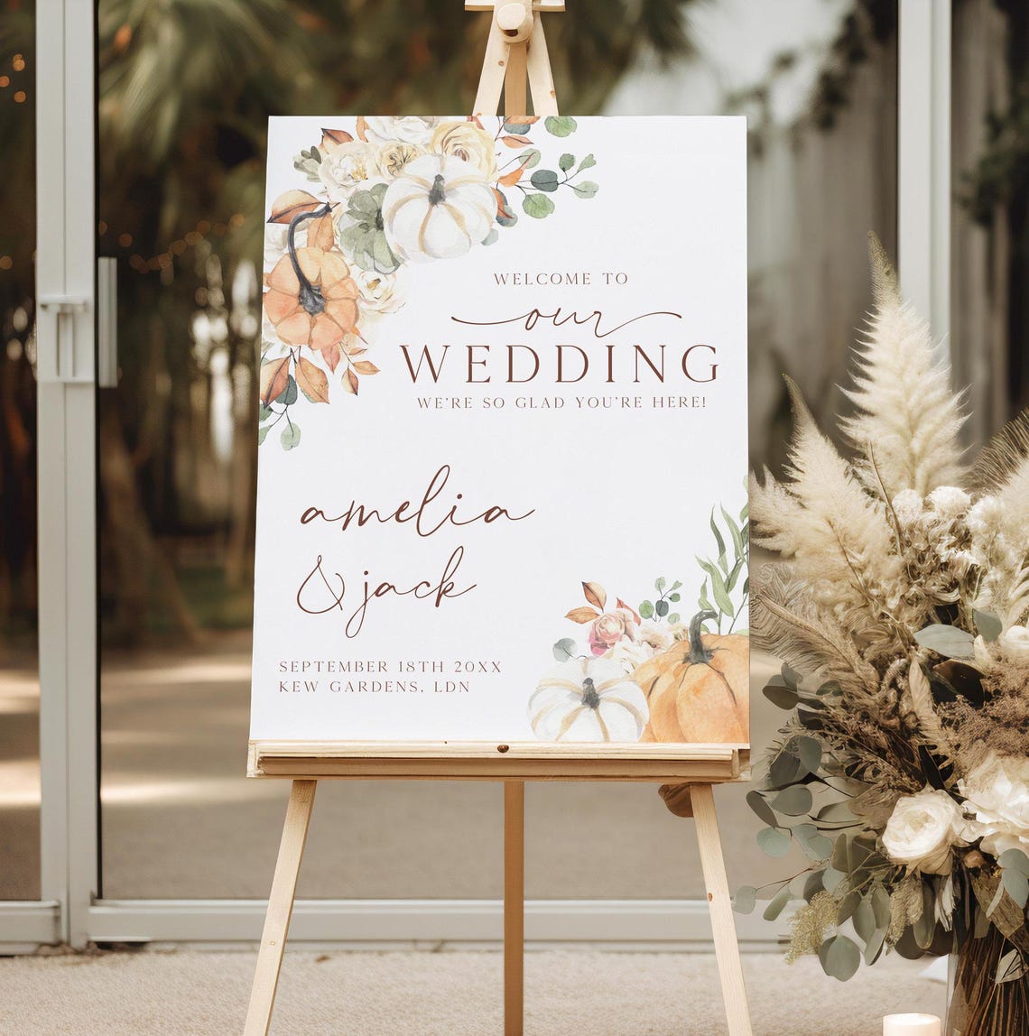 Fall Wedding Welcome Sign Board, Personalised Autumn Wedding Welcome ...
