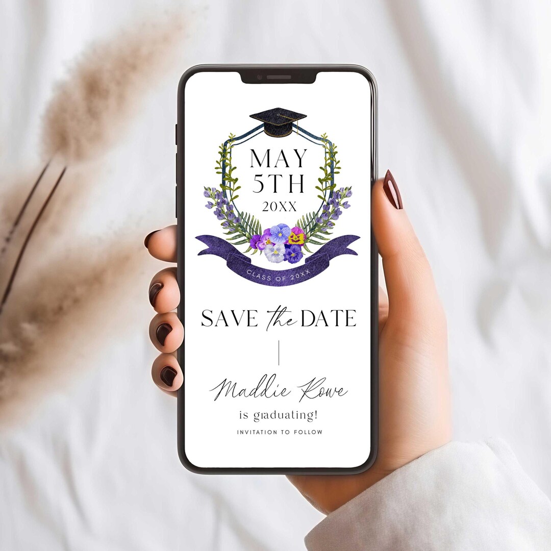 Graduation Crest Save the Date Template, Editable Canva Template ...
