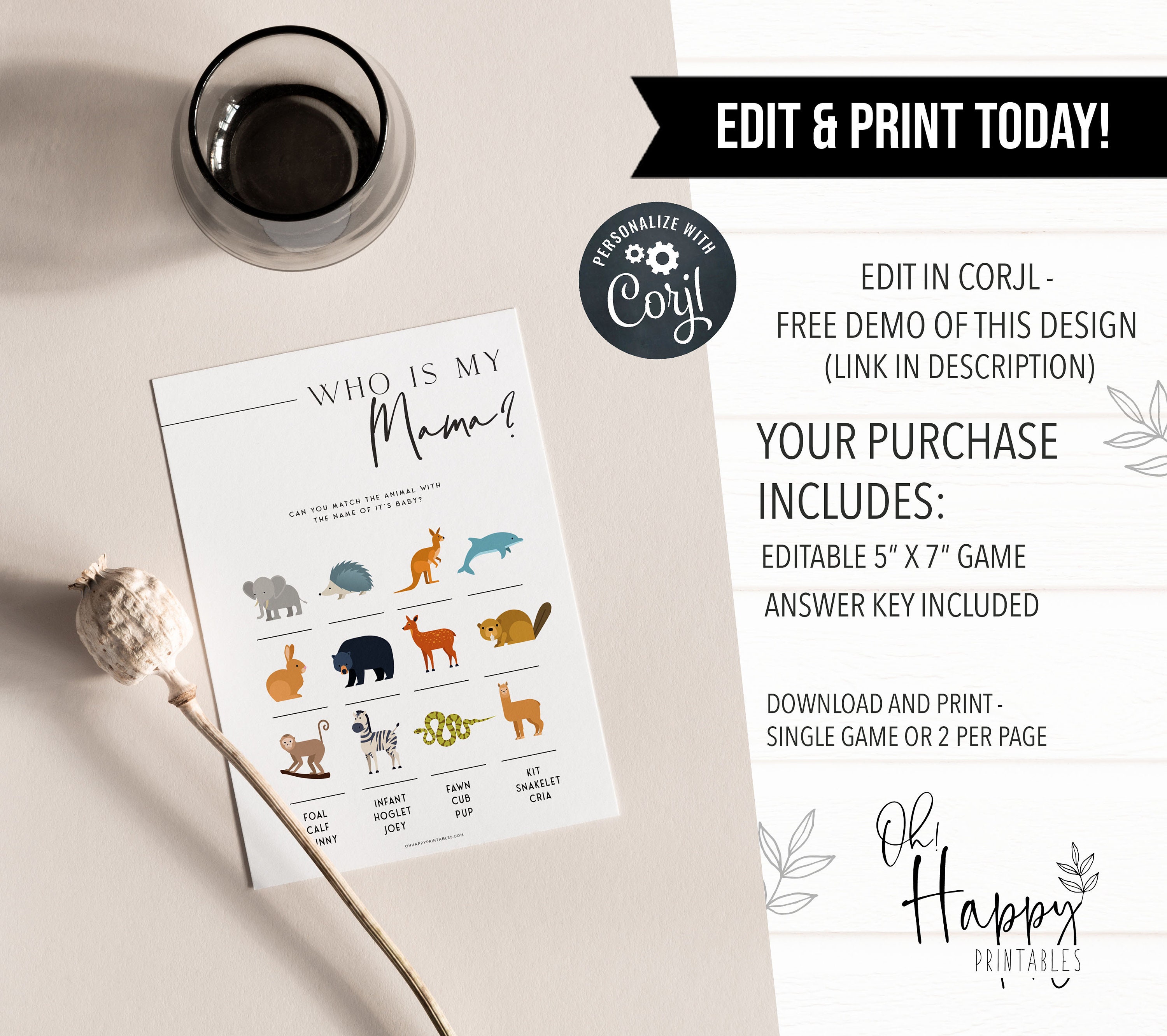 Who is My Mama Baby Game Printable Baby Shower Games Modern - Etsy