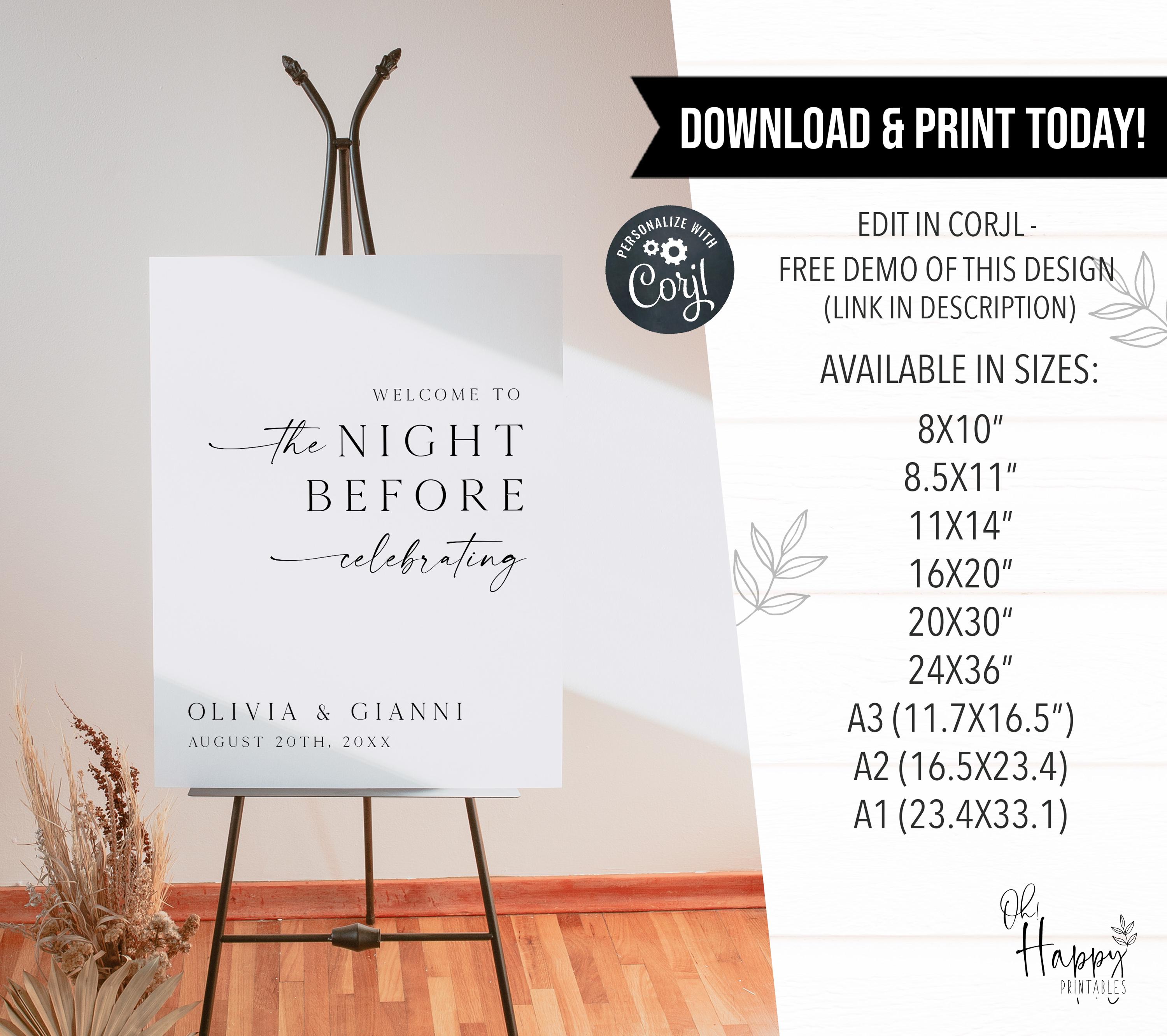 Editable the Night Before Welcome Sign, Editable Welcome Sign Template ...