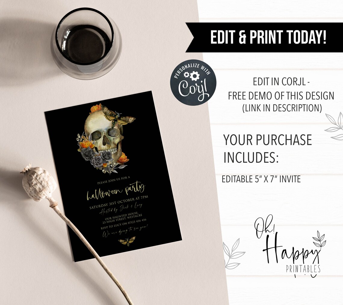 EDITABLE Halloween Skull Invitation Editable Invitation - Etsy
