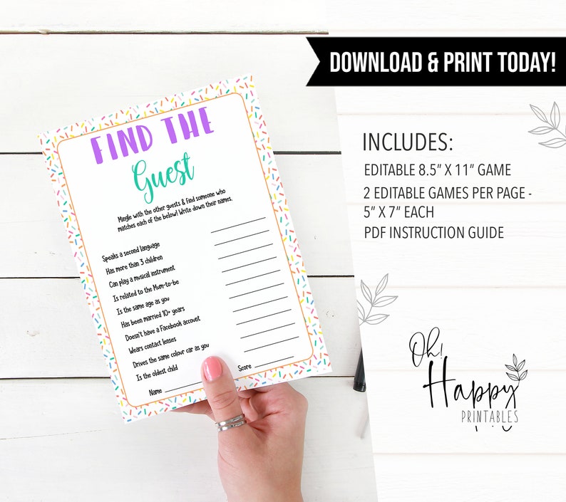 EDITABLE Find The Guest Game Printable Baby Shower Games - Etsy México