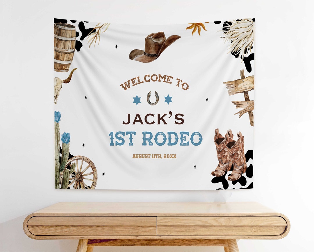 My First Rodeo Birthday Welcome Backdrop, Wild West Cowboy Birthday ...