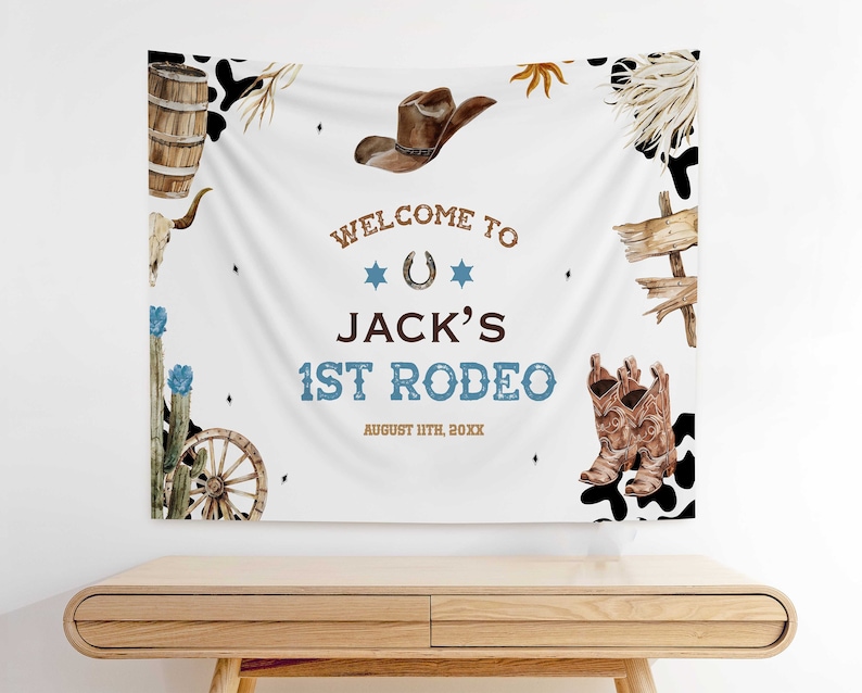 My First Rodeo Birthday Welcome Backdrop, Wild West Cowboy Birthday ...