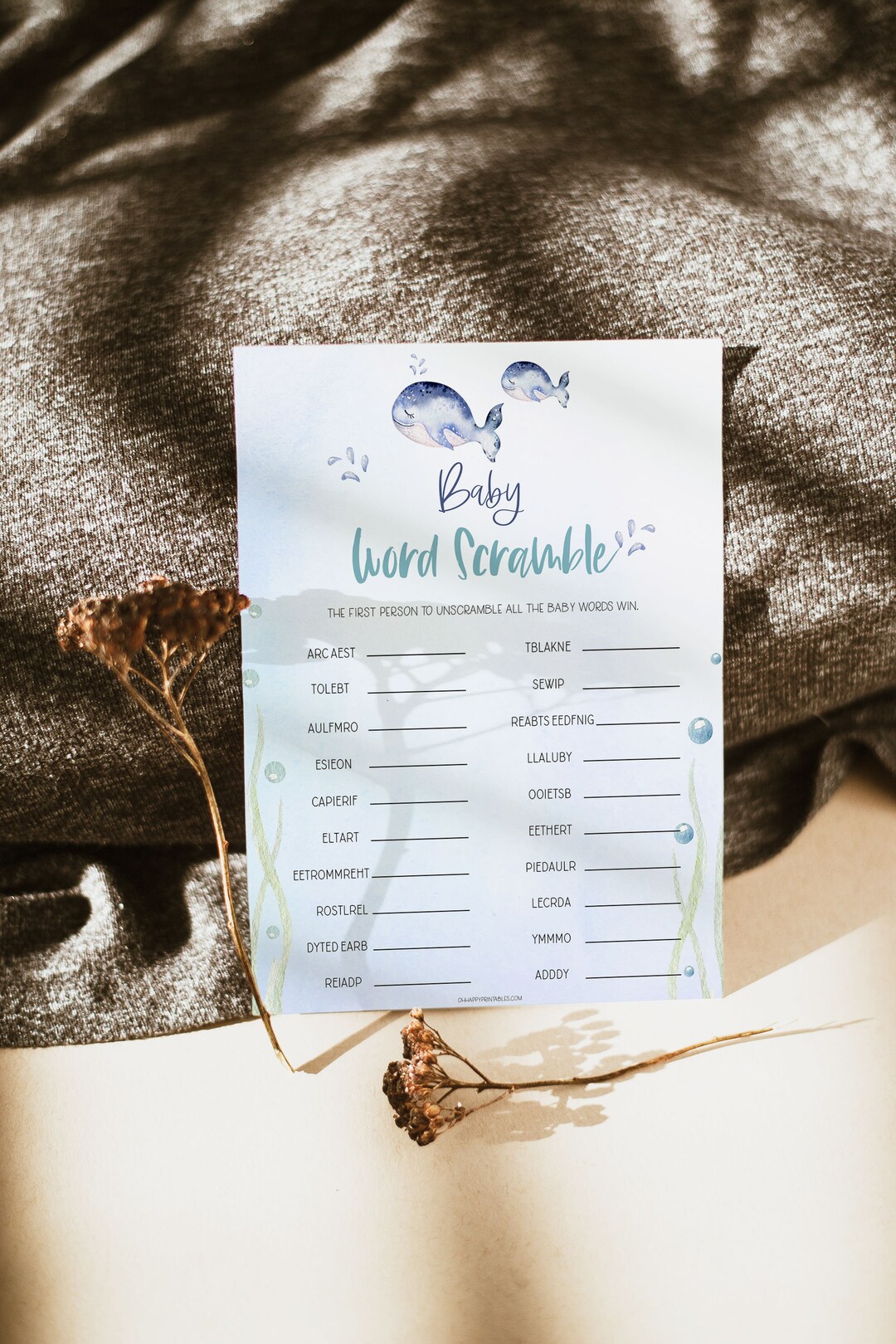 Whale Baby Shower, Baby Word Scramble Game, Printable Baby Shower Games ...
